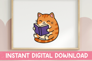 Cat Reading Book Kawaii Sticker Design Graphic by October Second ...