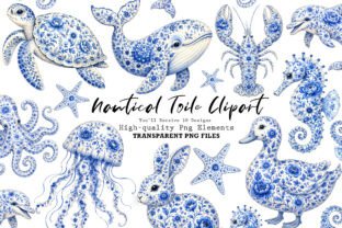 Chinoiserie Blue Sea Animals Clipart PNG Graphic by Dreamshop ...