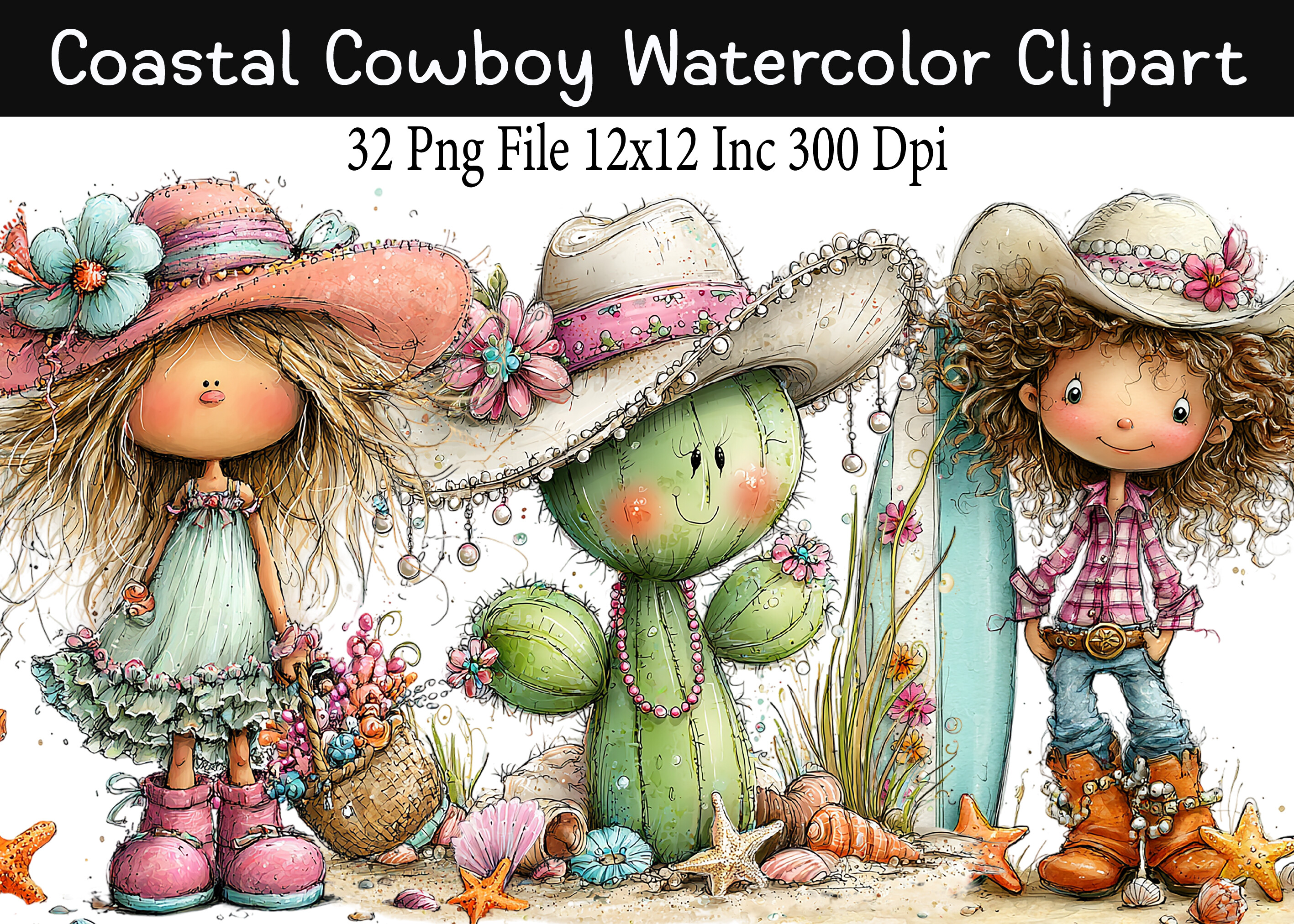 Coastal Cowboy Watercolor PNG Clipart Graphic by Creative Design ...