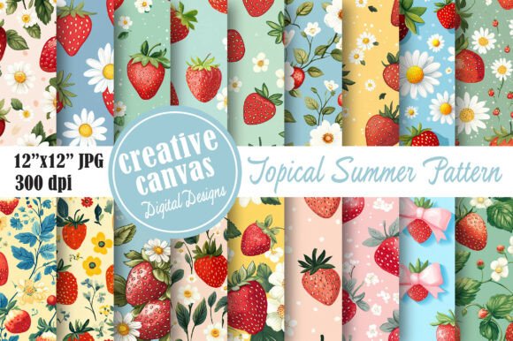 Cottagecore Strawberry Digital Paper Graphic by Creative Canvas ...