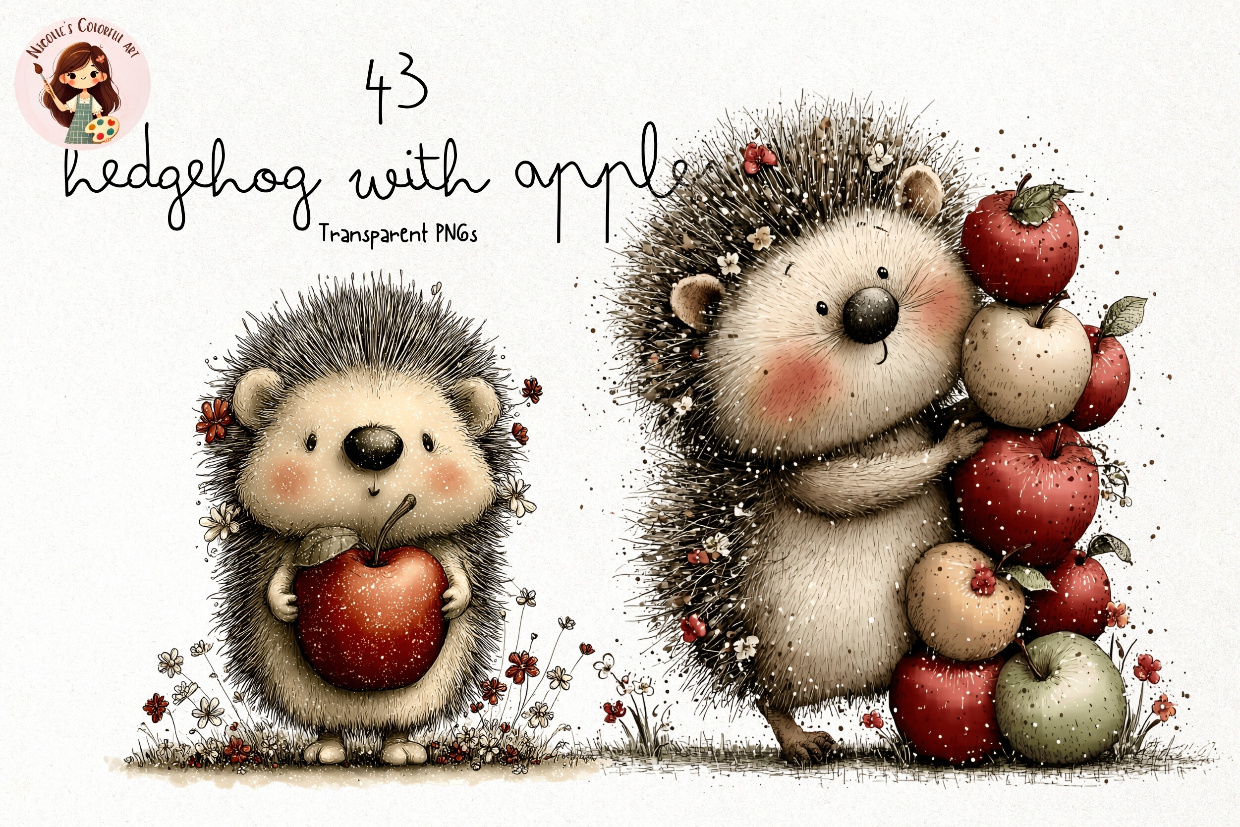 Cute Hedgehog with Apples PNG Clipart Graphic by Nicolle's Colorful Art ...