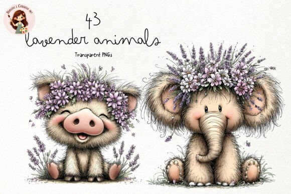 Cute Lavender Animals PNG Clipart Graphic by Nicolle's Colorful Art ...