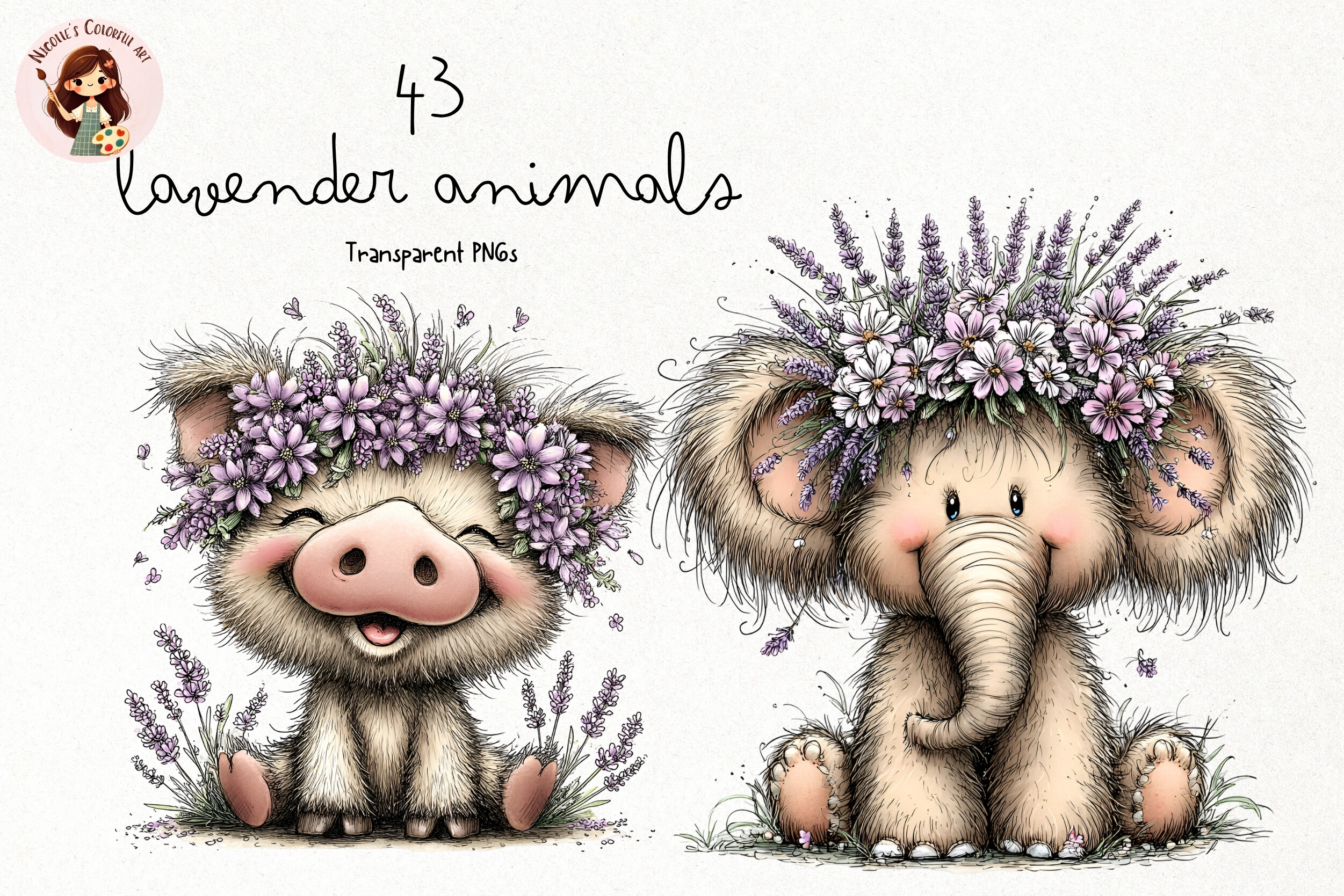 Cute Lavender Animals PNG Clipart Graphic by Nicolle's Colorful Art ...