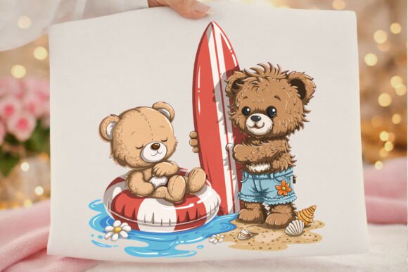 Cute Summer Beach Bear Surfing Png Graphic by T-Shirt Design Bundle ...