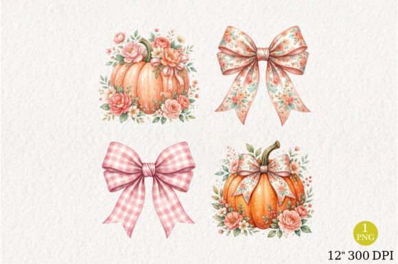 4 Fall Bow Pumpkin Striped Png Designs & Graphics