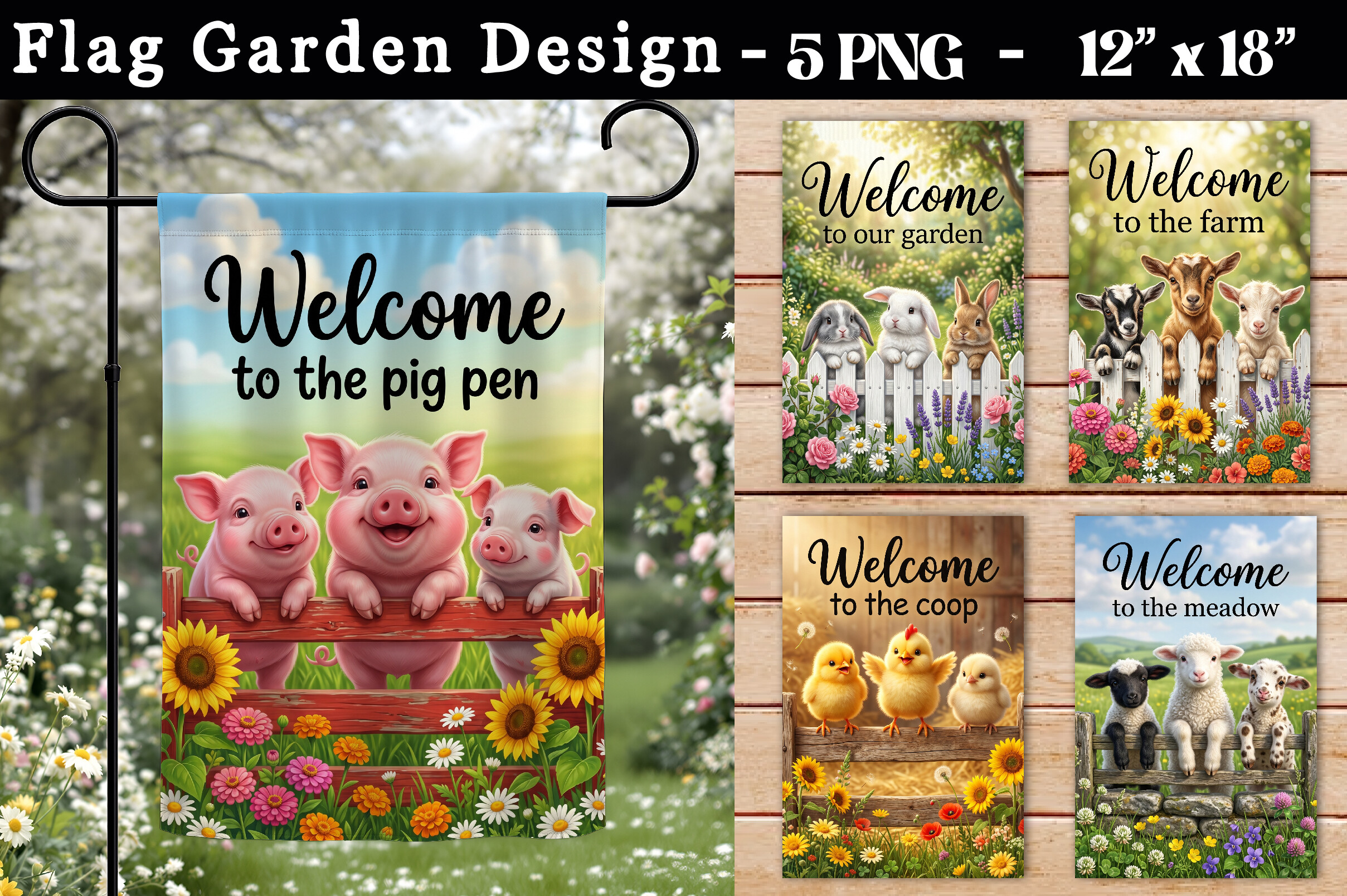 Farmhouse Garden Flag Design Graphic by Rose Art · Creative Fabrica