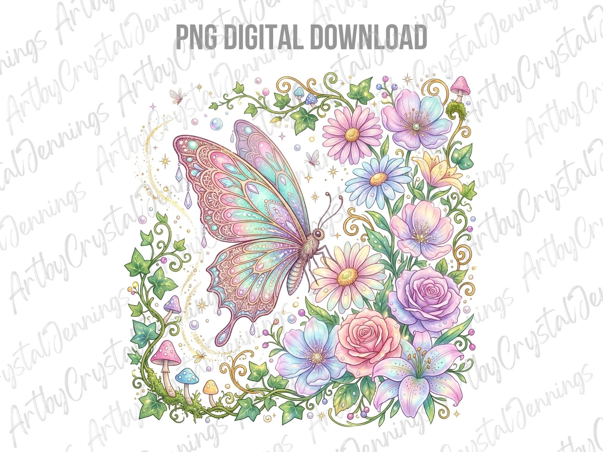 Floral Pastel Butterfly Garden PNG Graphic by ArtbyCrystalJennings ...