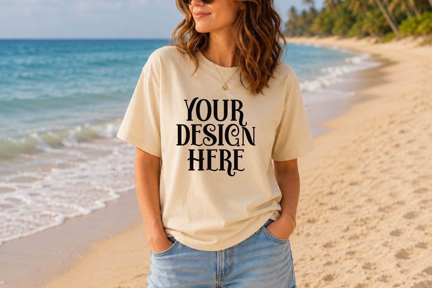Gildan 64000 Beach T-Shirt Mockup Graphic by Real POD Mockups ...