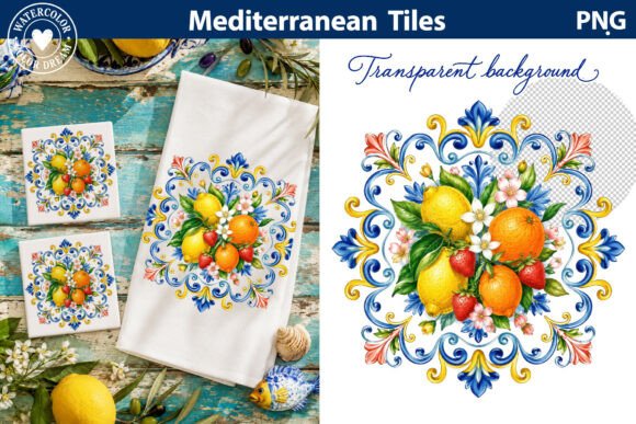 Mediterranean Citrus Tile Art Graphic by WatercolorColorDream ...