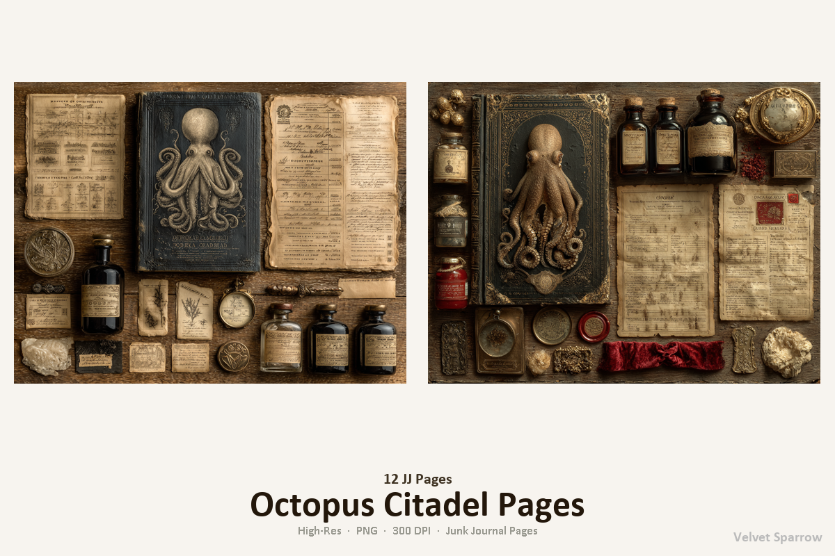 Octopus Citadel Pages -- 12 JJ Pages Graphic by Velvet.Sparrow ...