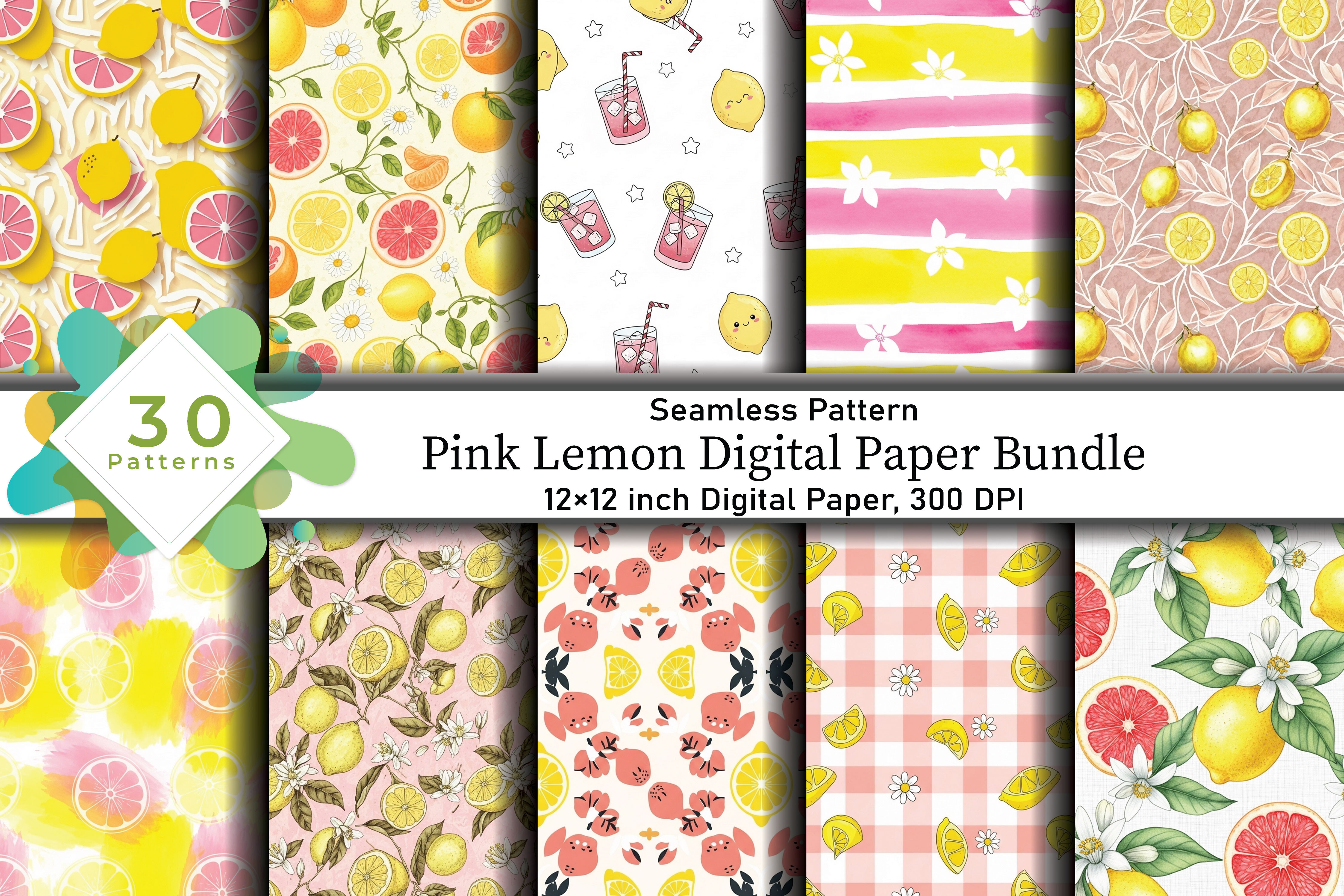 Pink Lemon Digital Paper Graphic by MH Creation House · Creative Fabrica