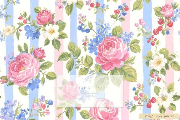 Pink Peony Blue Floral Pattern Graphic by clipArtem · Creative Fabrica