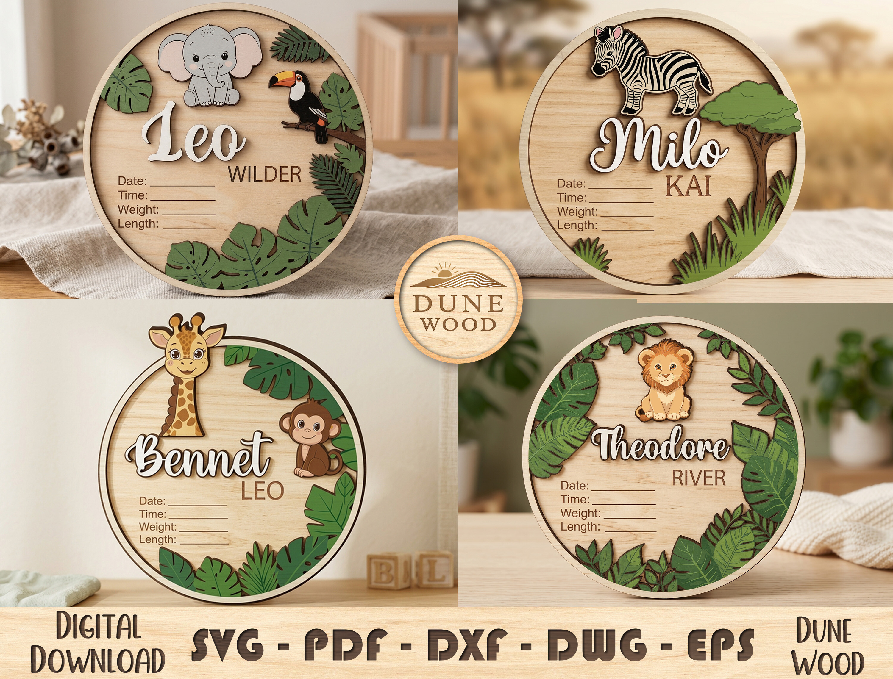 🦁 Safari Baby Birth Stats SVG · Creative Fabrica