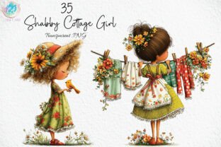 Shabby Cottage Girl Clipart Bundle Graphic by Craft Art · Creative Fabrica