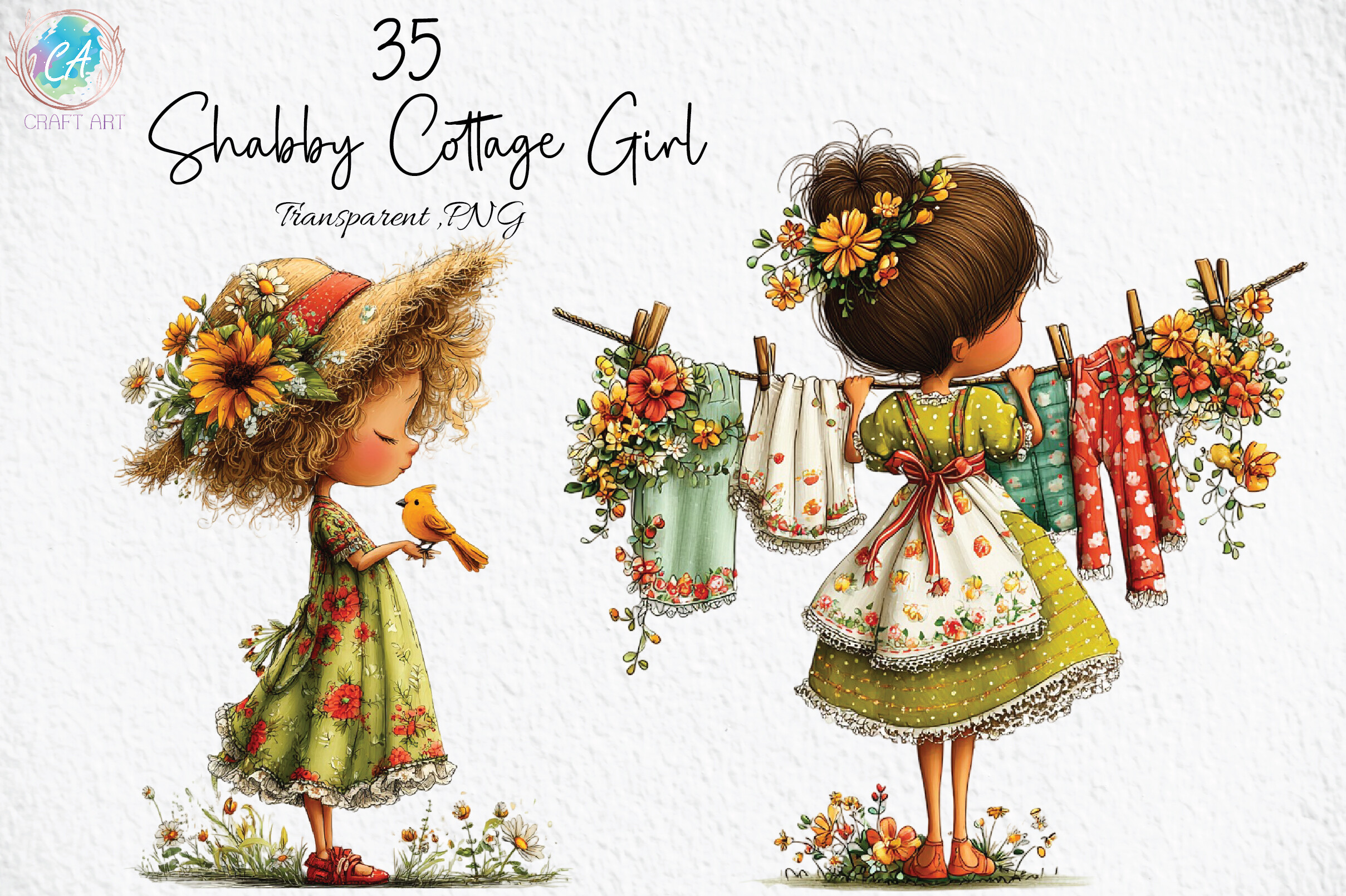 Shabby Cottage Girl Clipart Bundle Graphic by Craft Art · Creative Fabrica
