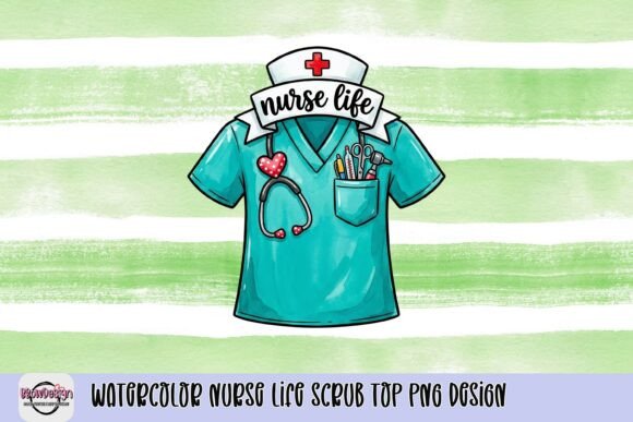 Watercolor Nurse Life Scrub Top PNG Design Graphic by BbowDesign ...
