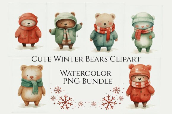 Watercolor Winter Bears Clipart Graphic by Sunny Jar Designs ...