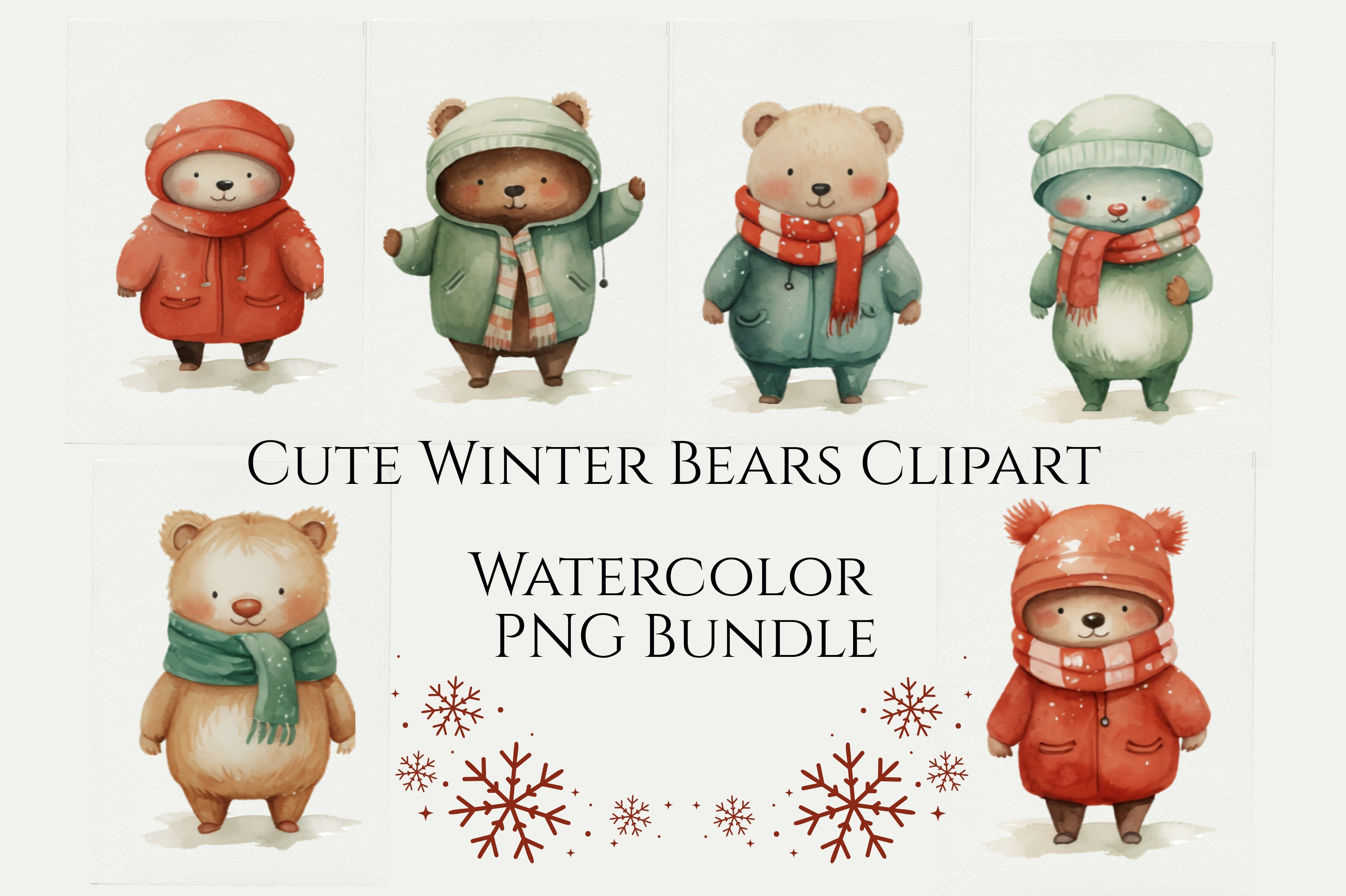 Watercolor Winter Bears Clipart Graphic by Sunny Jar Designs ...