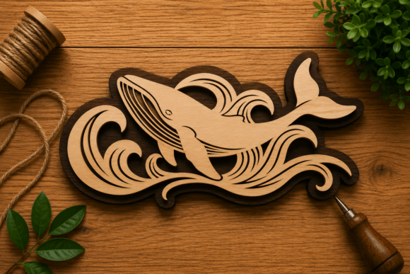 Wave Whale Laser Cut Svg File Design · Creative Fabrica