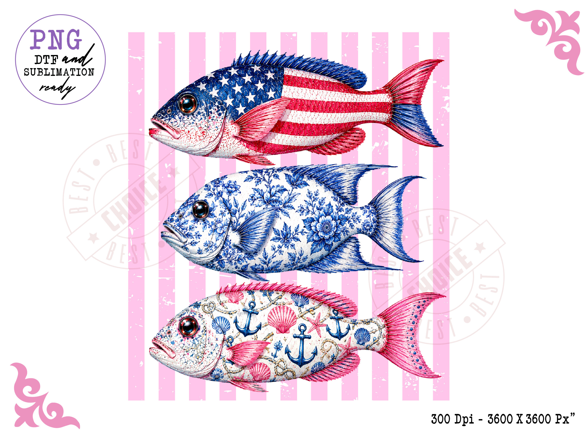 Whimsical Preppy Coastal Fish PNG Graphic by Dreamshop · Creative Fabrica