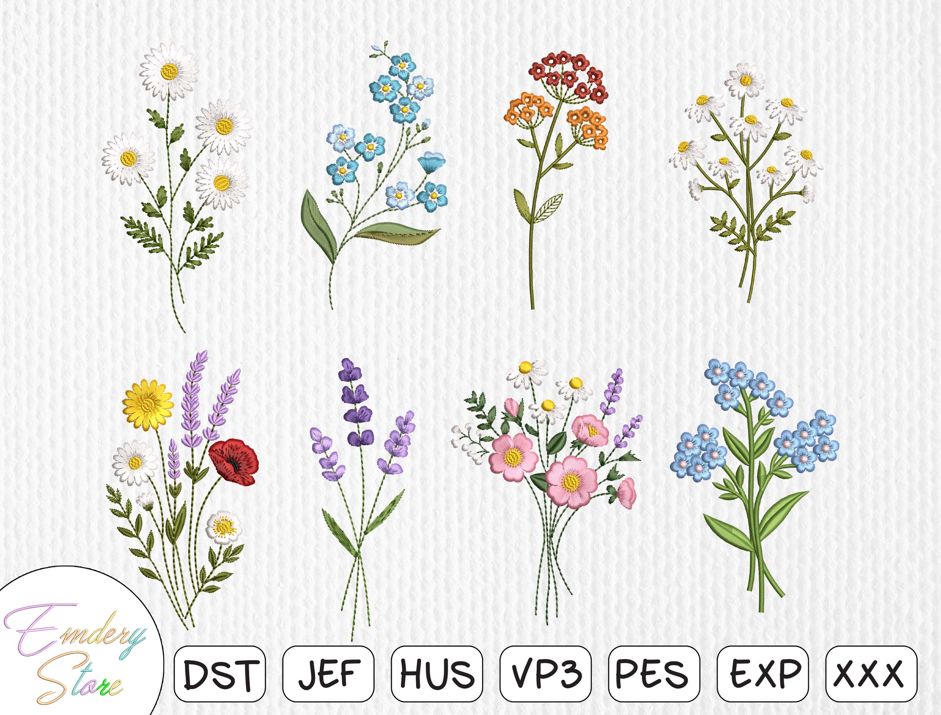 Wildflower Bouquet Embroidery Design Set · Creative Fabrica