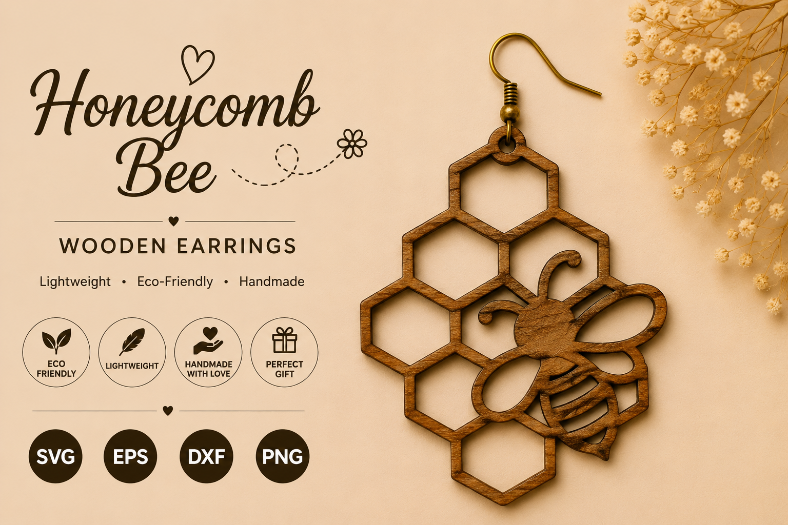 Wooden Bee Earrings SVG Laser Cut Files · Creative Fabrica