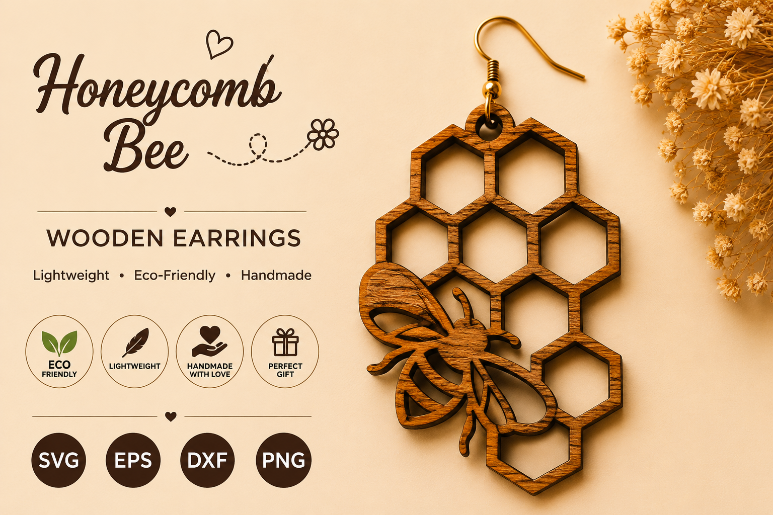 Wooden Bee Earrings SVG Laser Cut Files · Creative Fabrica