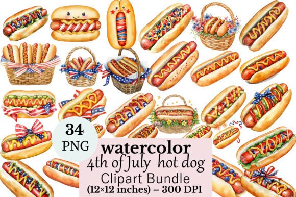 Watercolor 4th of July PNG Clipart Bundl Graphic by graphic point ...