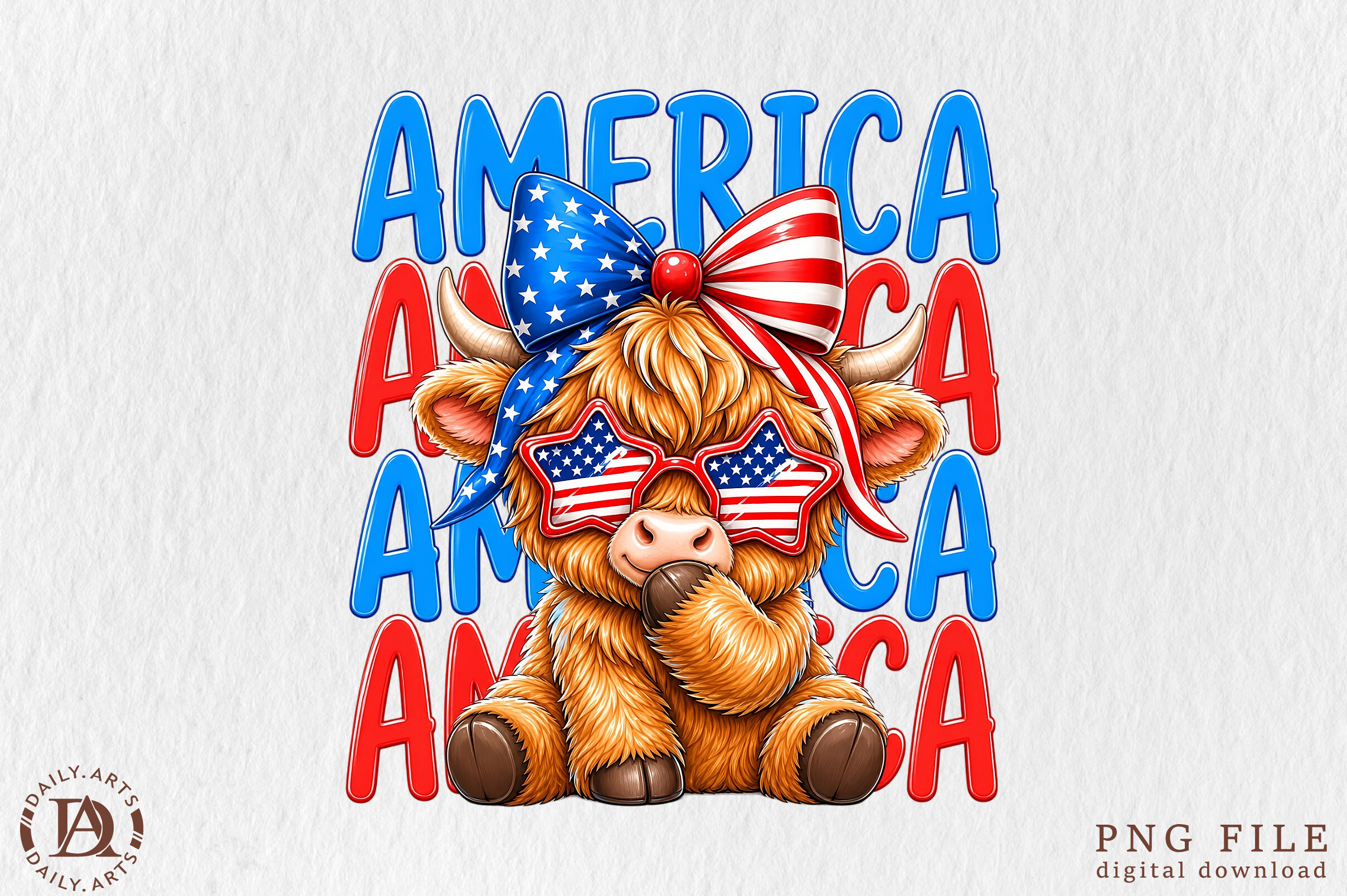 America Highland Cow Png Graphic by daily.arts · Creative Fabrica