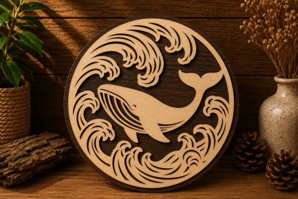 Circular Wave Whale Laser Cut SVG File · Creative Fabrica
