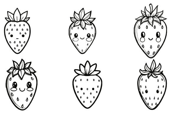 Cute Kawaii Strawberry Line Art PNG Graphic by DESIGN POWER · Creative ...