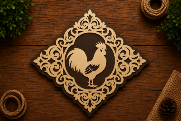 Ornate Rooster Frame Laser Cut SVG File · Creative Fabrica