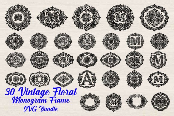 Vintage Floral Monogram Frame SVG Bundle Graphic by GFX_Asmany ...