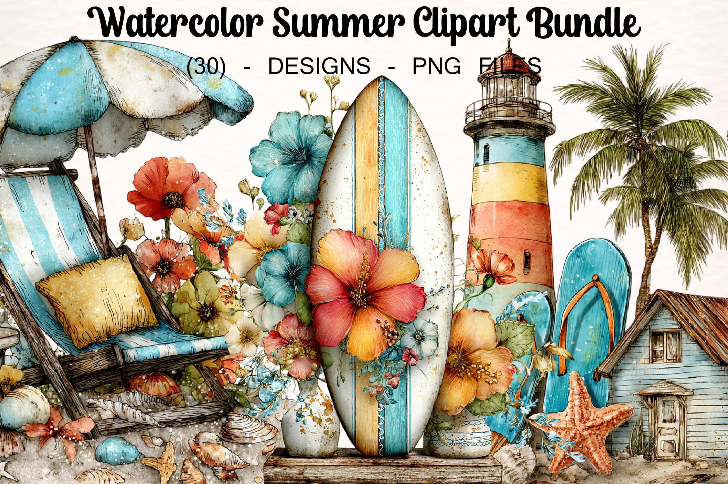 Watercolor Summer Clipart Bundle Graphic by Digital Artistic99 ...
