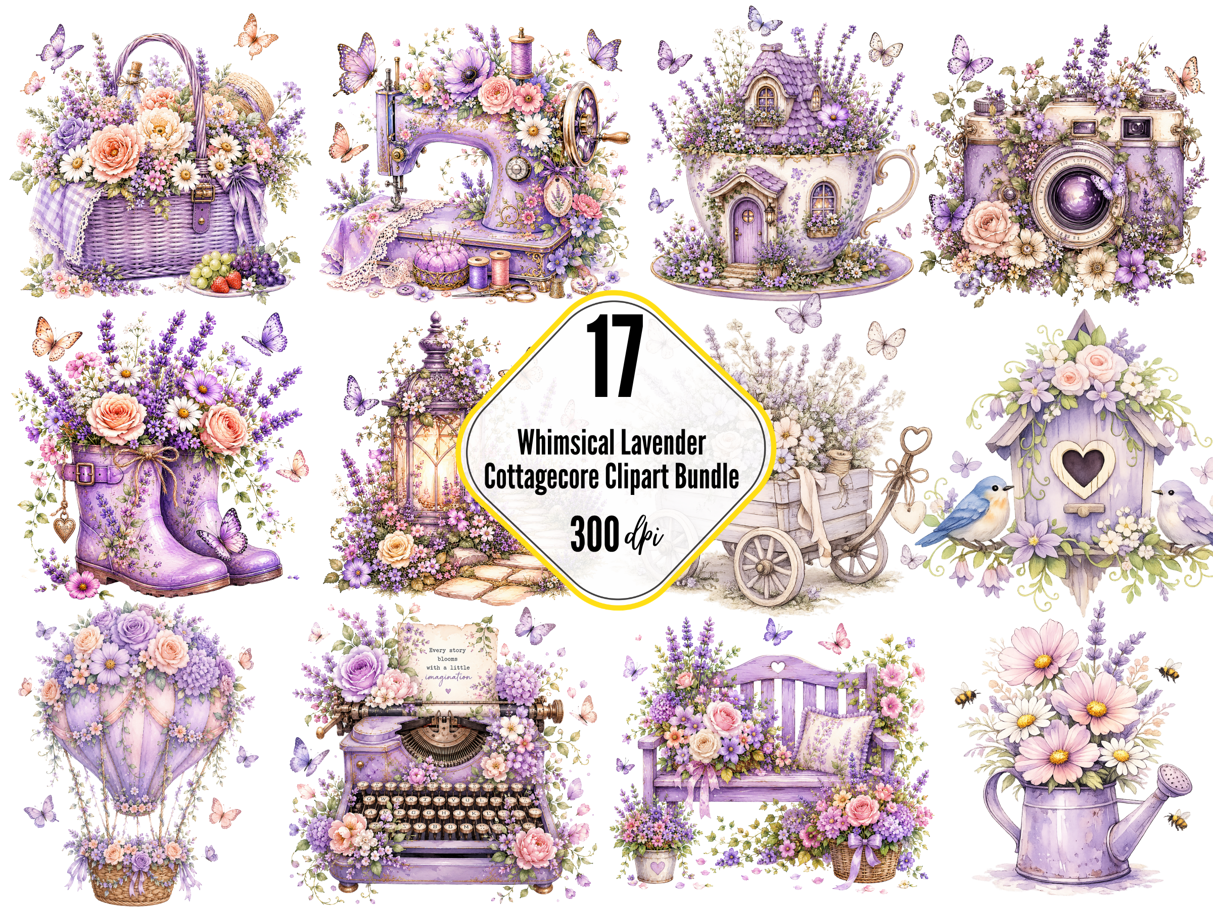 Whimsical Lavender Cottagecore Clipart Graphic by Craftcity · Creative ...