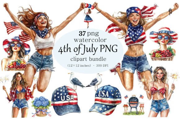 Watercolor 4th of July PNG Clipart Bundl Graphic by graphic point ...