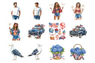 Watercolor 4th of July PNG Clipart Bundl Graphic by graphic point ...