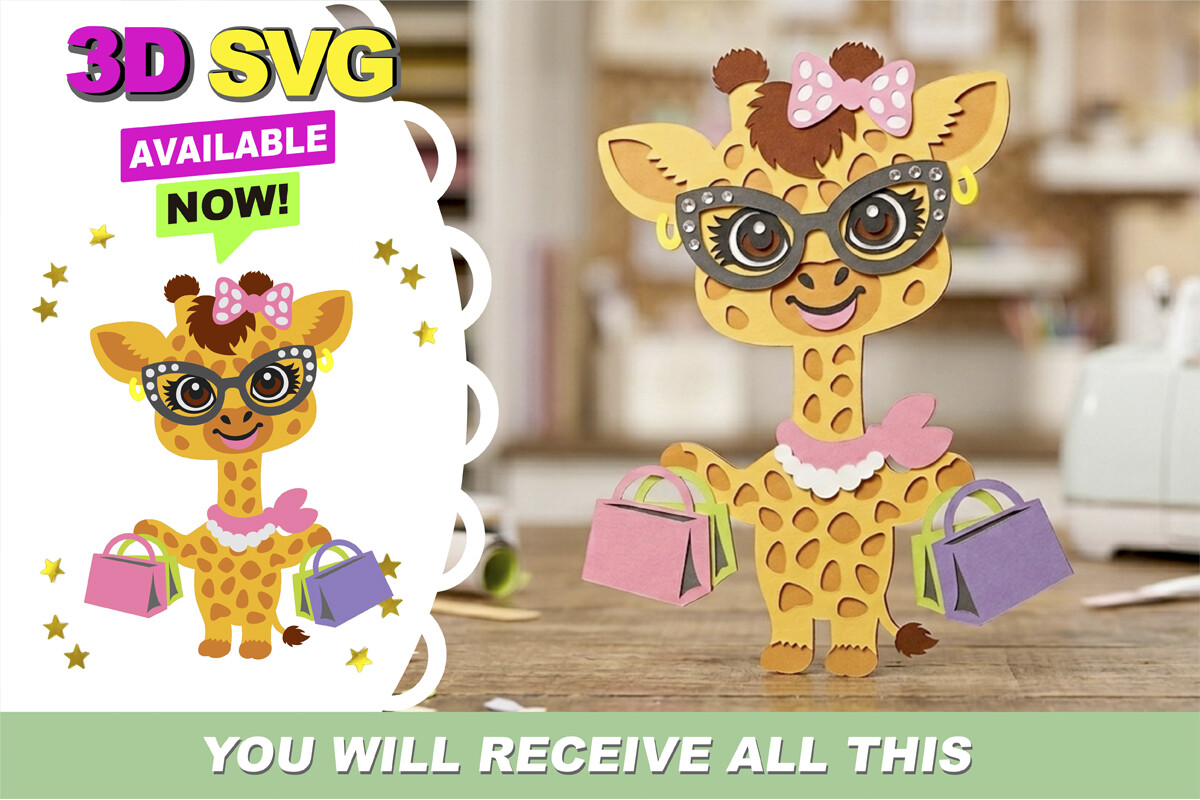 Chic Shopping Giraffe 3D SVG · Creative Fabrica