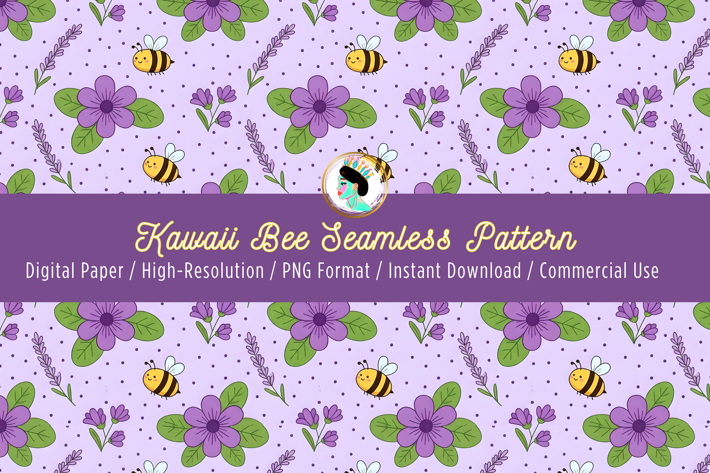 Cute Bee Lavender Seamless Pattern PNG Graphic by Marrie Pauza ...