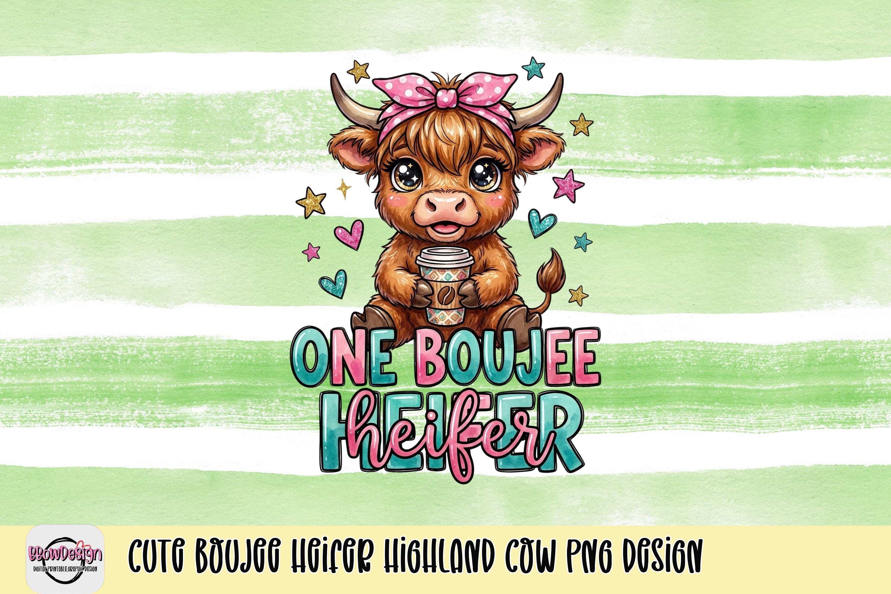 Cute Boujee Heifer Highland Cow PNG Design Graphic by BbowDesign ...