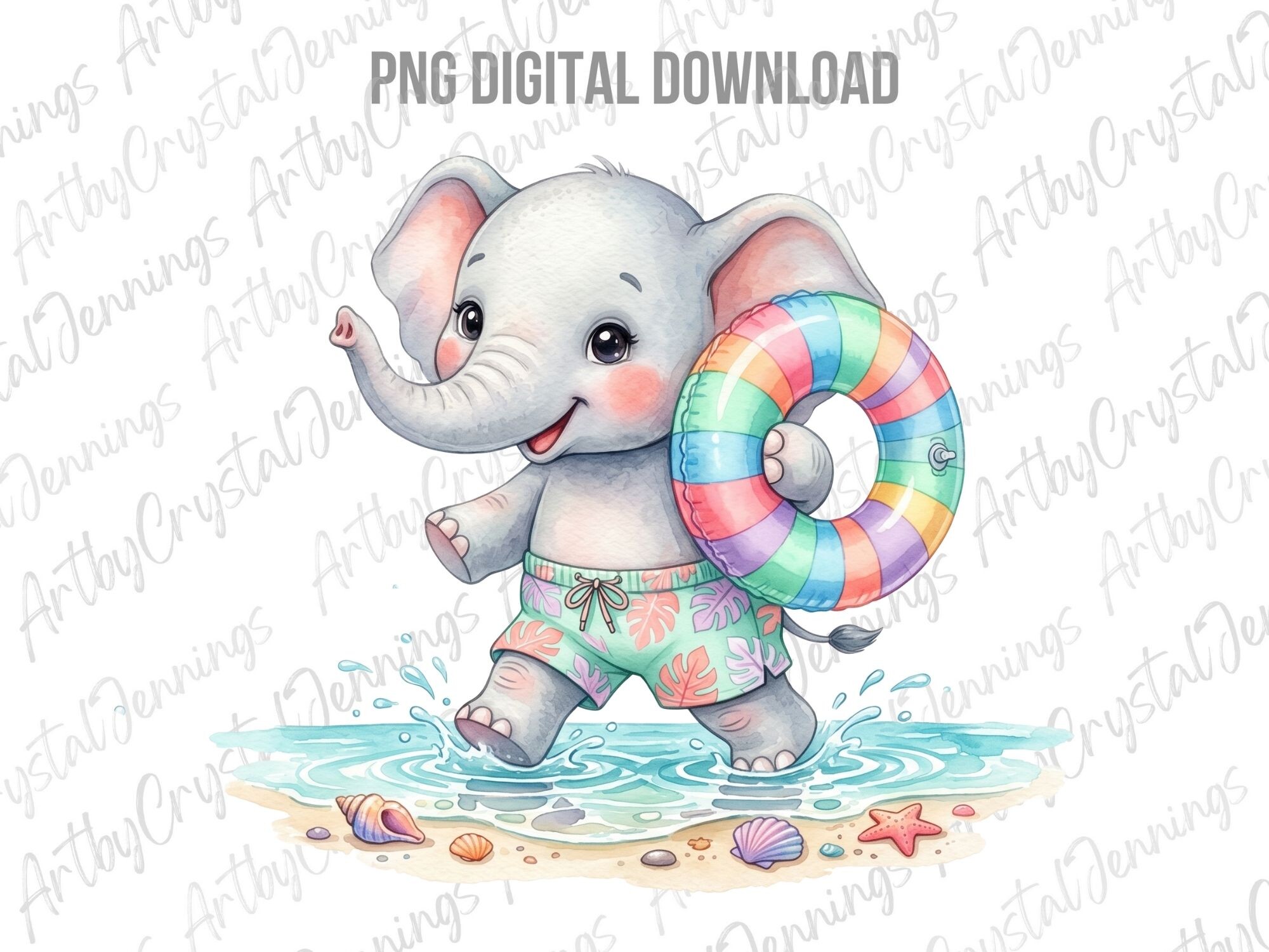 Cute Summer Elephant Clipart PNG Graphic by ArtbyCrystalJennings ...