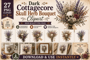 Dark Cottagecore Skull Herb Bouquet Graphic by Hamees Store · Creative ...