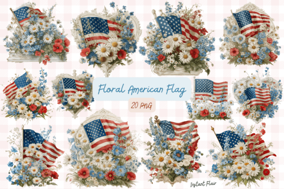 Floral American Flag Clipart Bundle Graphic by Instant Flair · Creative ...