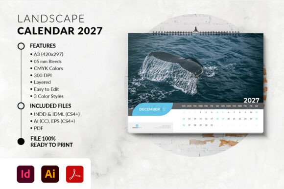 Landscape Calendar 2027 Graphic by MstArtwork · Creative Fabrica
