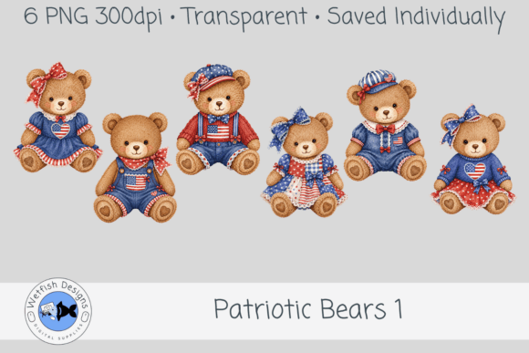 Patriotic PNG Bear Clipart 1 Graphic by Wetfish Designs · Creative Fabrica