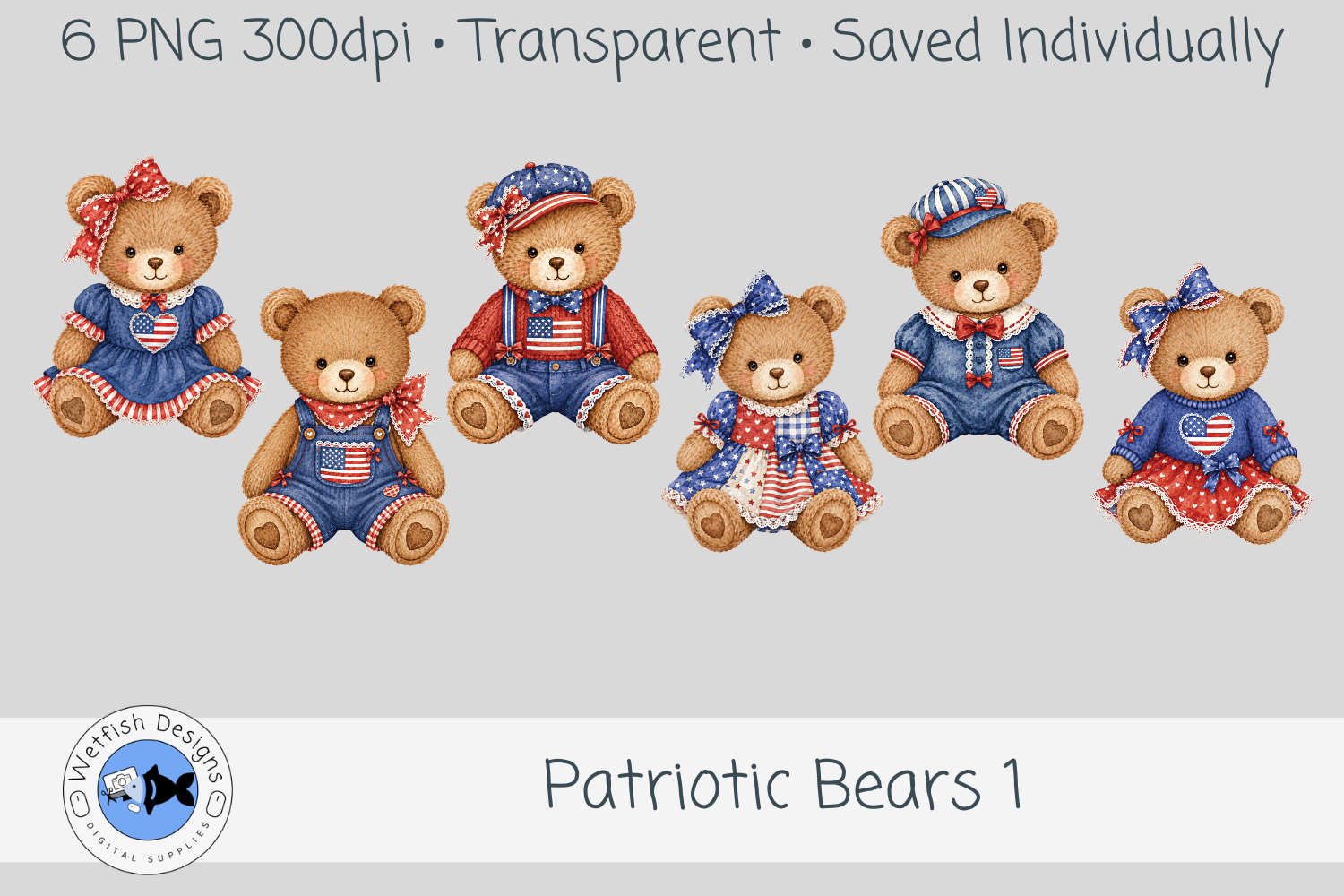 Patriotic PNG Bear Clipart 1 Graphic by Wetfish Designs · Creative Fabrica