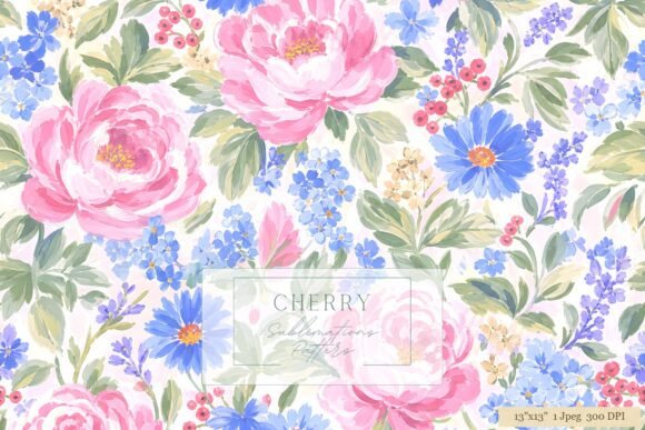 Pink Peony Blue Floral Pattern Graphic by clipArtem · Creative Fabrica
