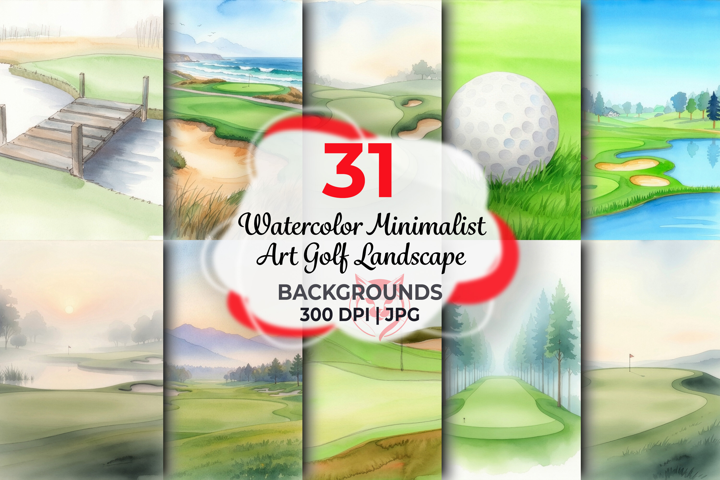 Watercolor Minimalist Art Golf Landscape Graphic by Redsky Cat ...