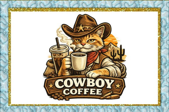 Cowboy Cat Drinking Coffee Sublimation Graphic by larisaetsy · Creative ...