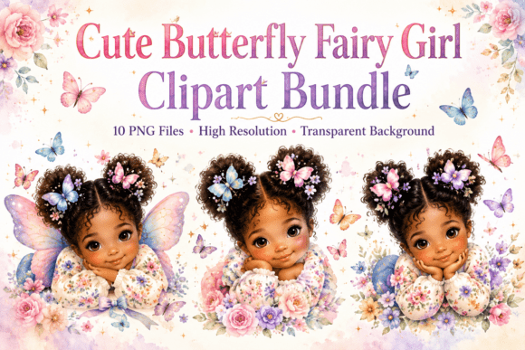Cute Butterfly Fairy Girl Clipart Graphic by chompooraksa · Creative ...